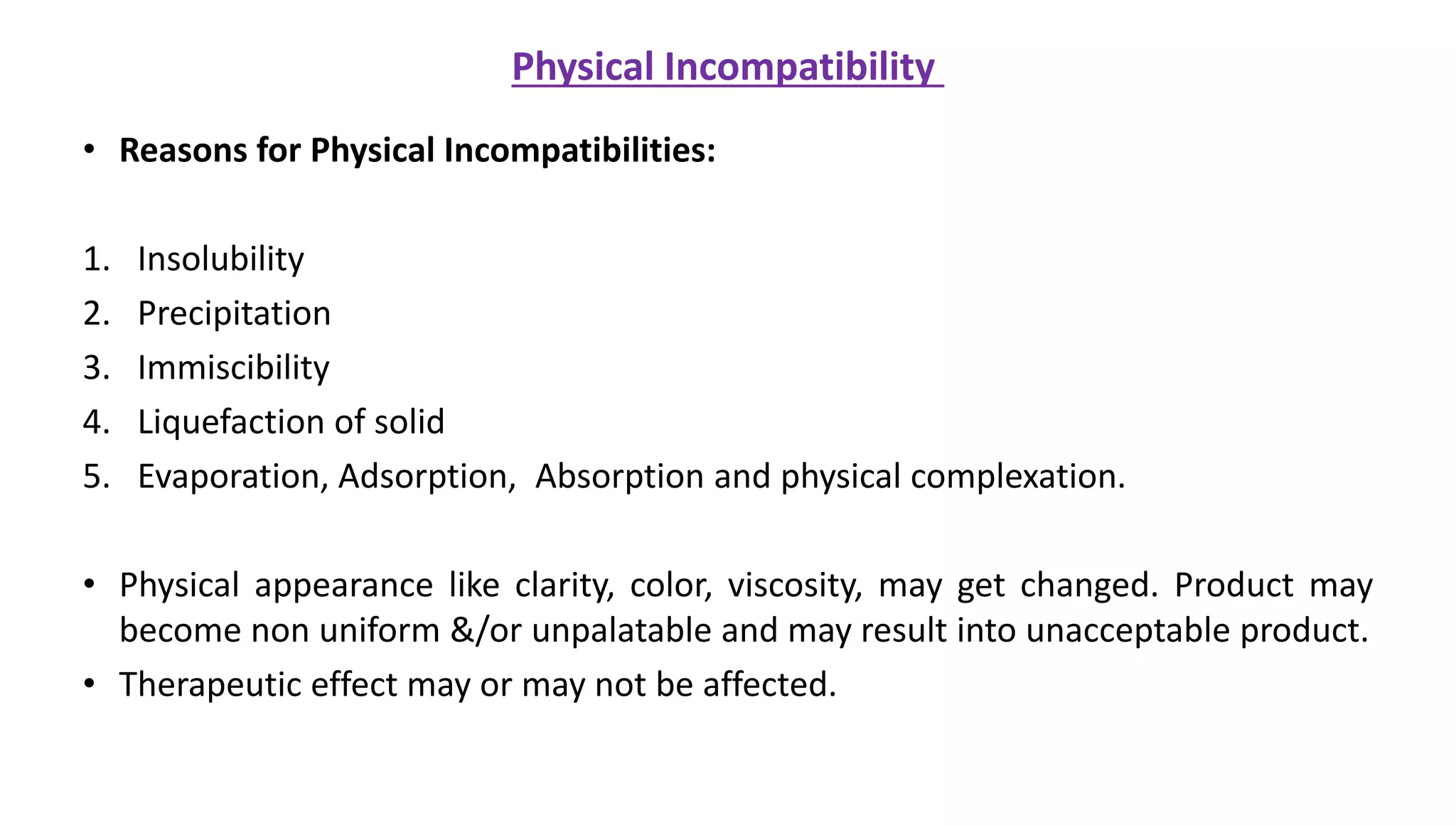 Physical incompatibilities and chemical incompatibilities | PPTX