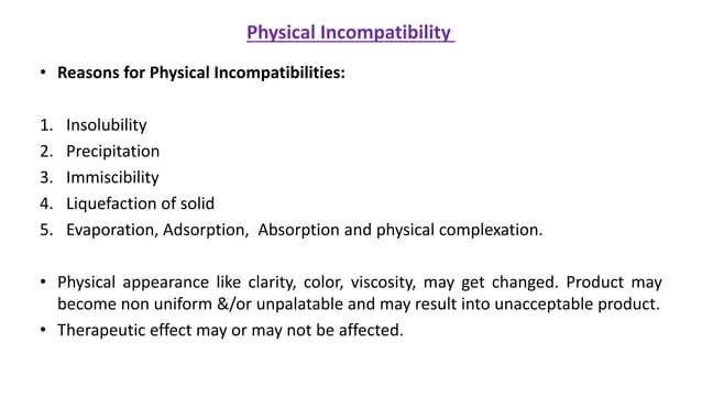 Physical incompatibilities and chemical incompatibilities | PPTX ...