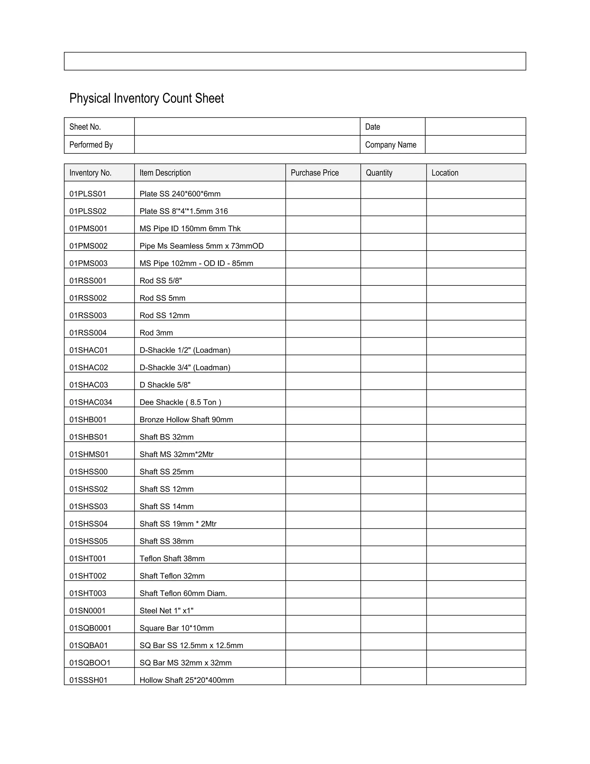 Physical inventory count sheet | DOCX