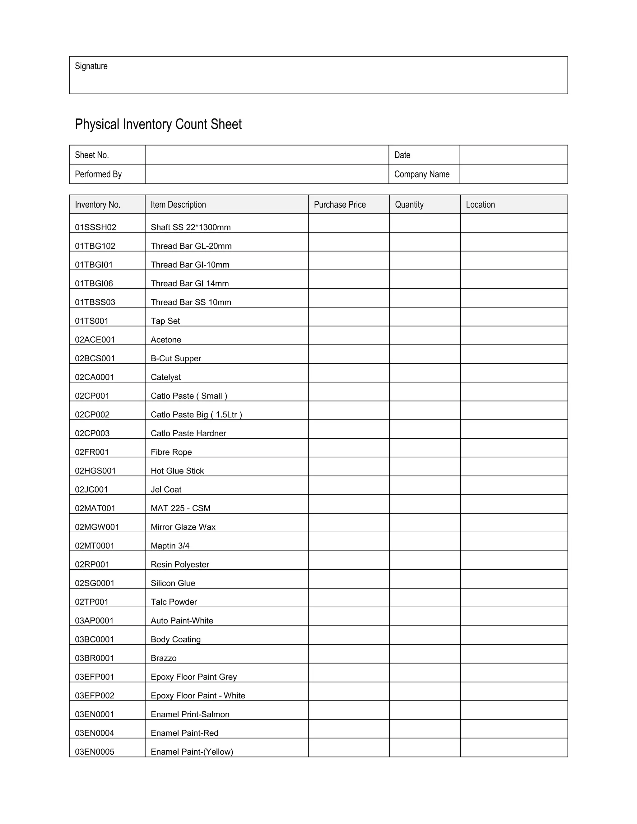 Physical inventory count sheet | DOCX