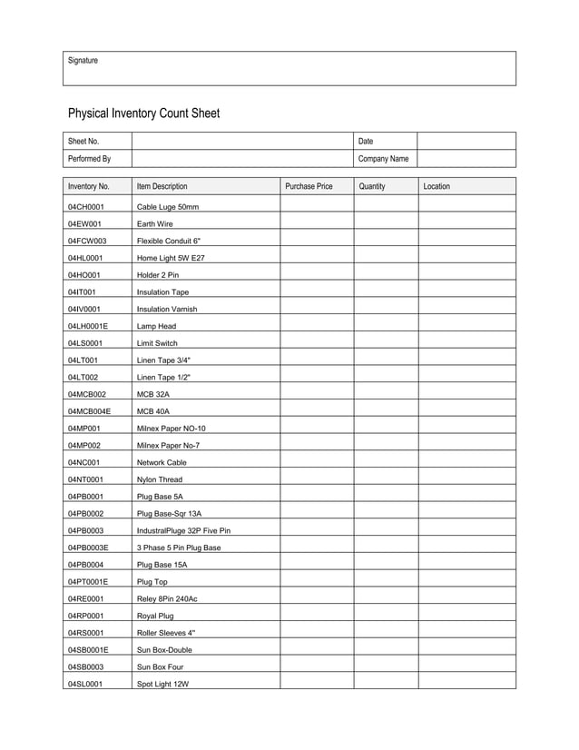 Physical inventory count sheet | DOCX | Home Appliances | Home & Garden