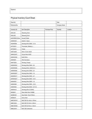 Physical inventory count sheet | DOCX