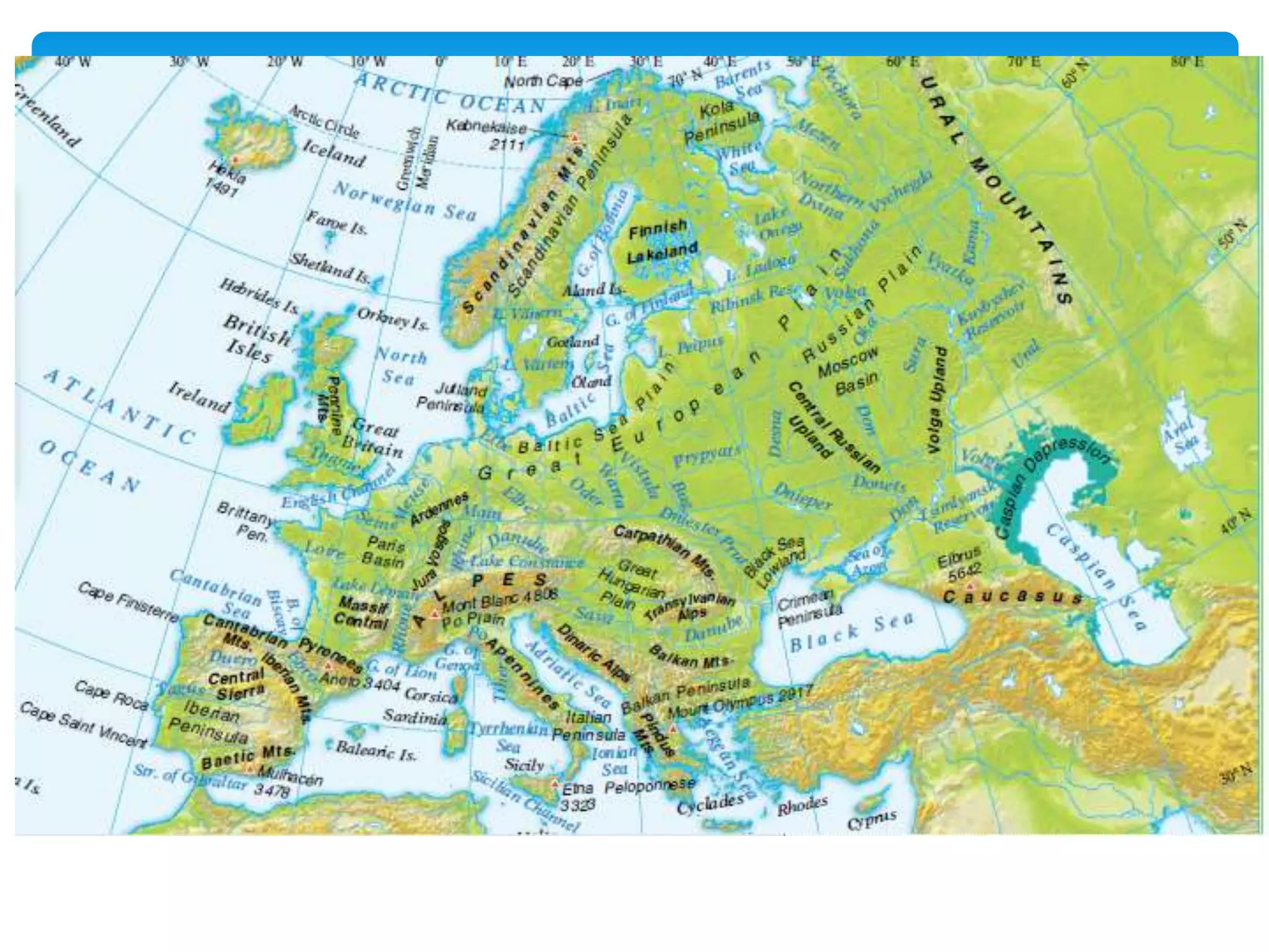 Physical map of europe | PPTX | Geography | Science