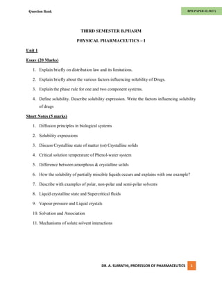 Physical Pharmaceutics - Question Bank - B.Pharm | PDF