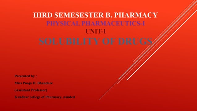 Physical pharmacy i third semester (unit-i) solubility of drug | PPTX | Chemistry | Science