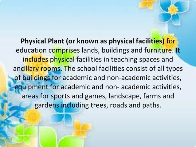 Physical plant and facilities in educational management | PPT ...