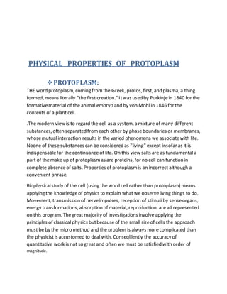 Physical properties of protoplasm | DOCX