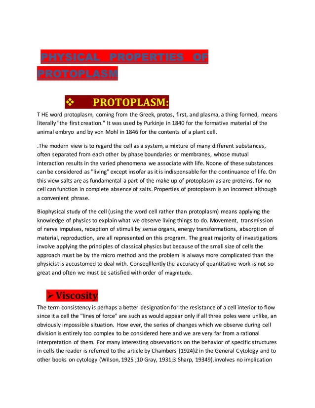 Physical properties of protoplasm | DOCX | Physics | Science