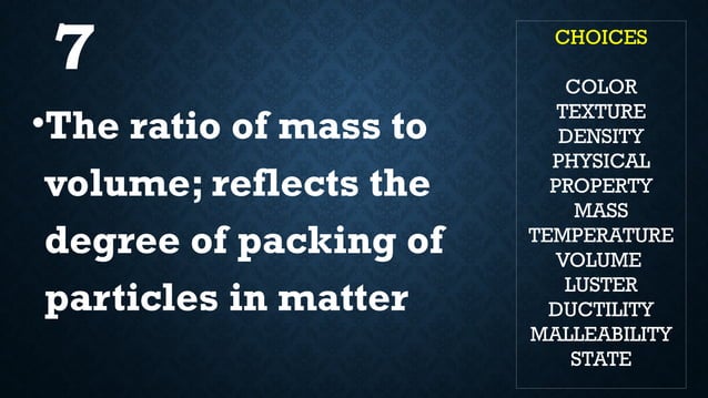 PHYSICAL PROPERTY OF MATTER QUIZ grade 8 DepEd | PPTX