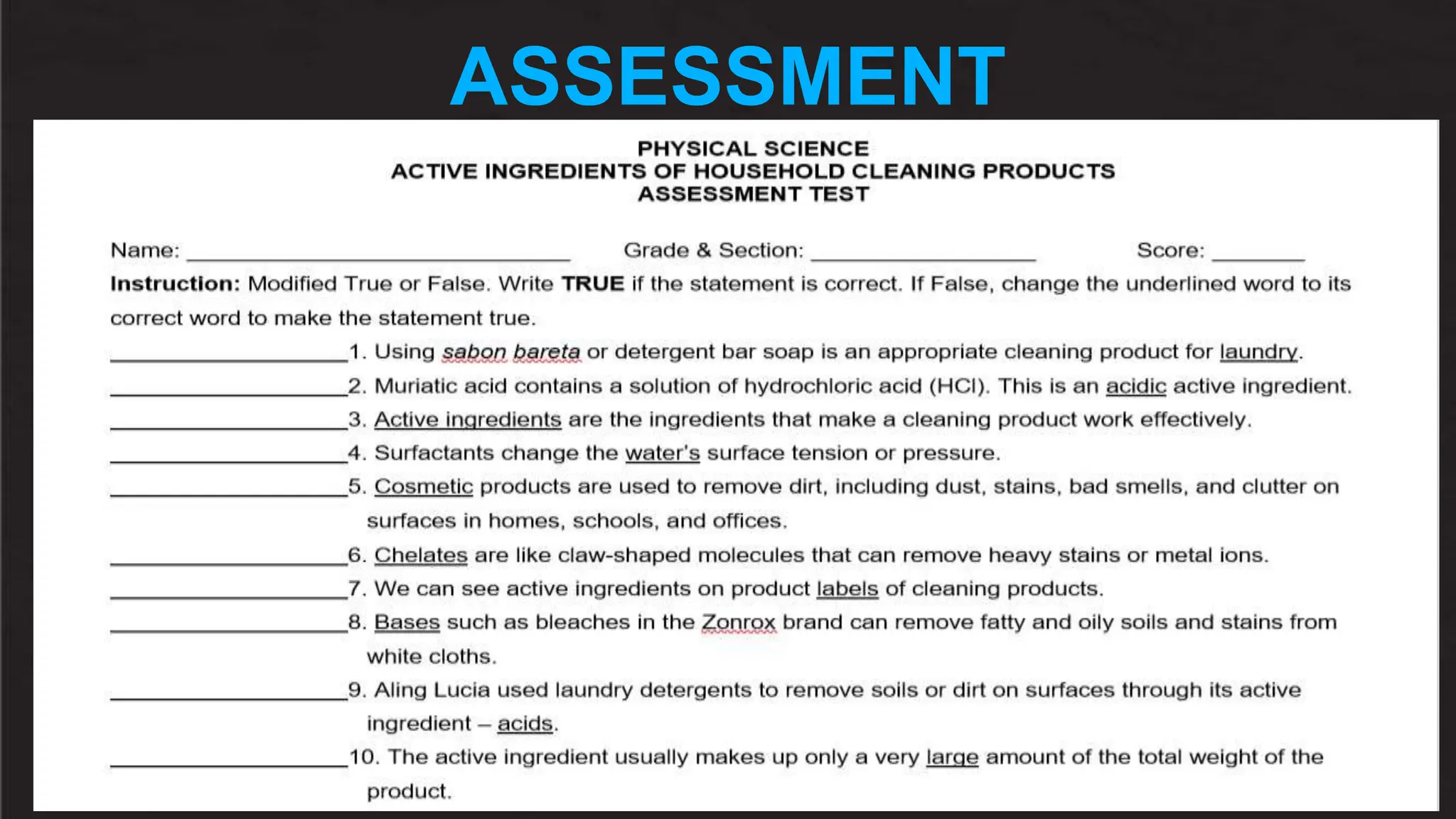 Physical Science - Active Ingredients of Household Cleaning Products.pptx