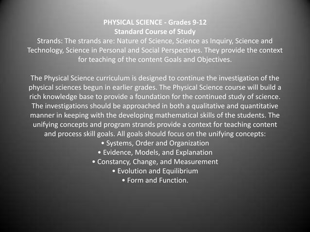 Physical science grades 9-12 scos | PPTX | Physics | Science