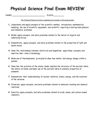 Physical science final exam review | DOCX