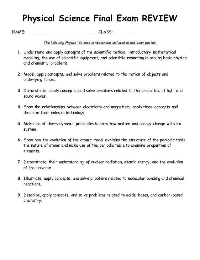 Physical Science Final Exam Review Physical Science Final Exam Review