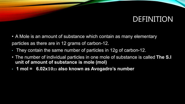 Physical sciences the mole concept | PPT | Free Download