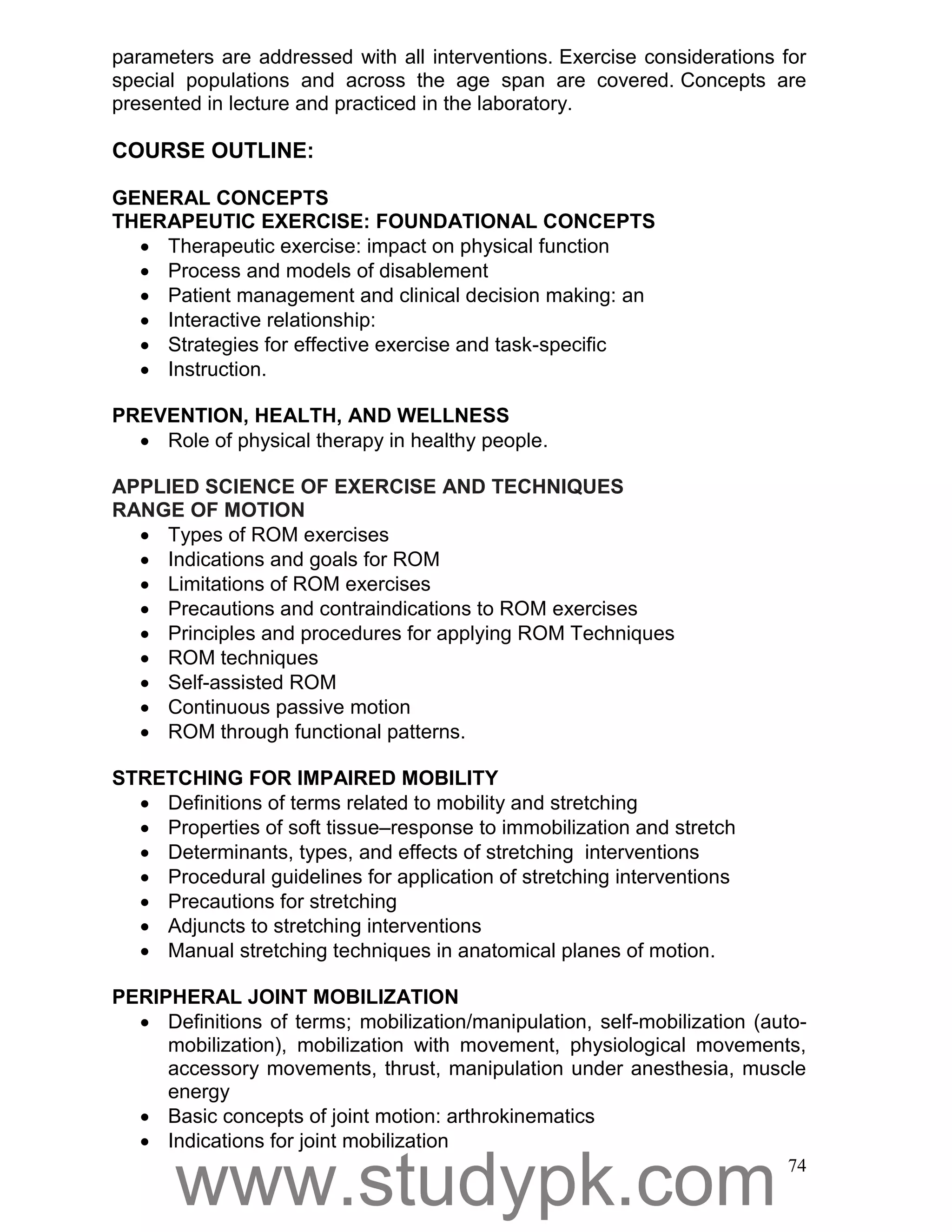 HEC Curriculum of Doctor of Physical Therapy (DPT) | PDF