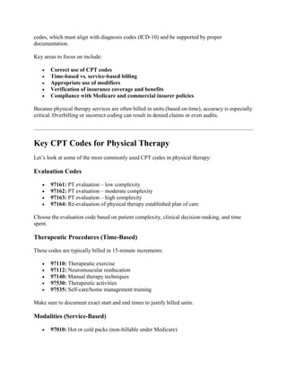 Physical Therapy Billing Simplified: Key Codes and Guidelines | PDF