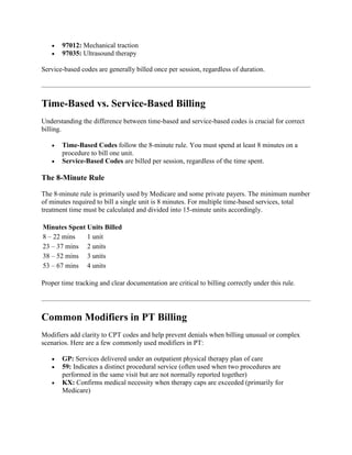 Physical Therapy Billing Simplified: Key Codes and Guidelines | PDF