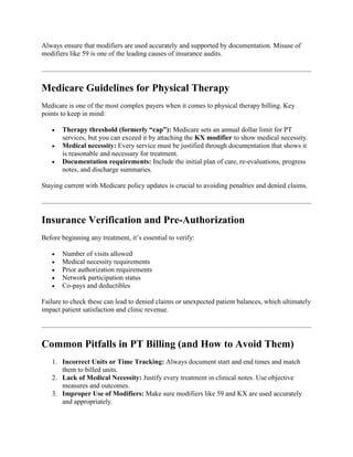 Physical Therapy Billing Simplified: Key Codes and Guidelines | PDF