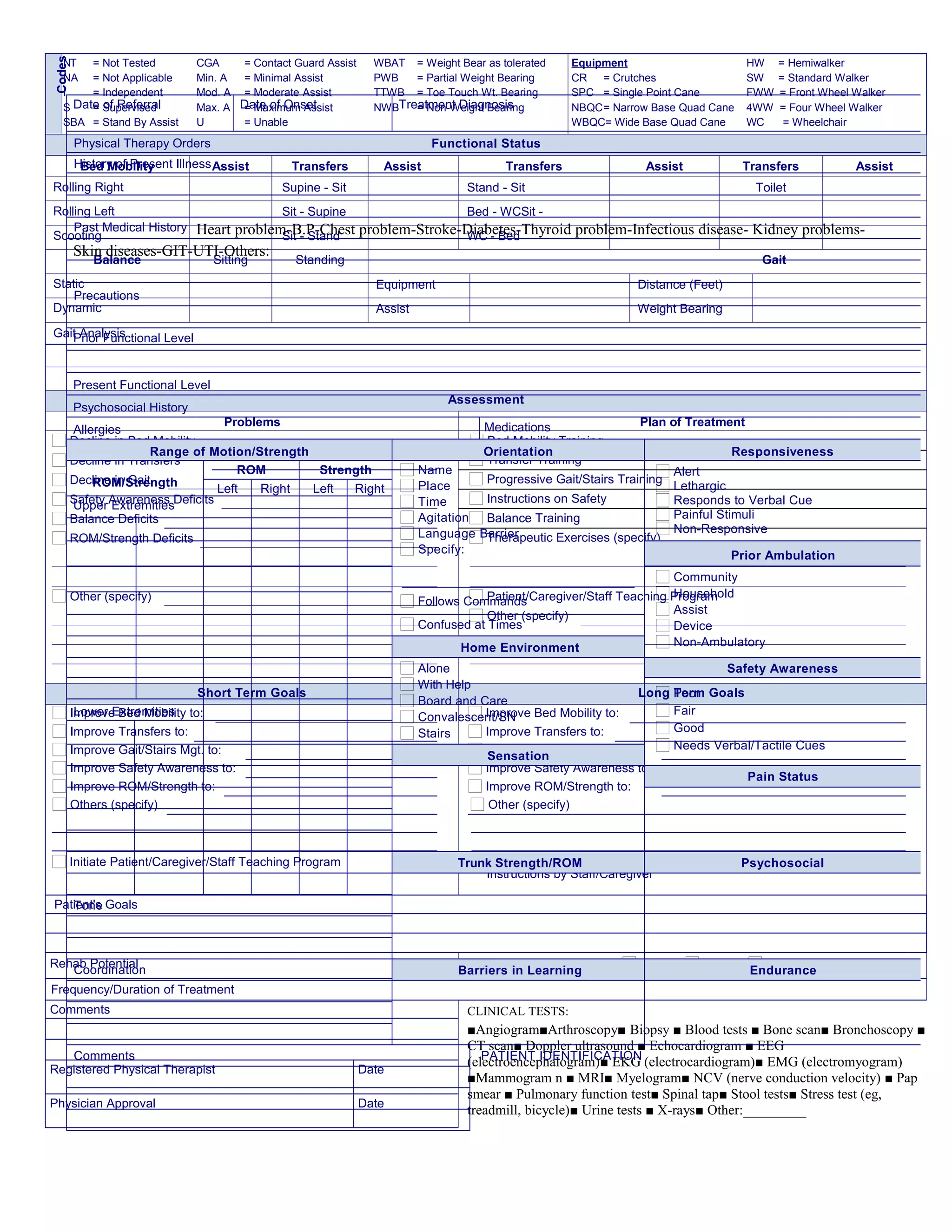 Physical therapy evaluation form | DOC