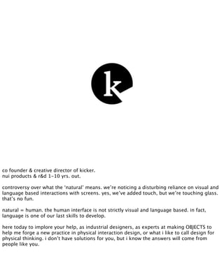 Design for Physical Thinking by Jody Medich of Kicker Studio | PDF