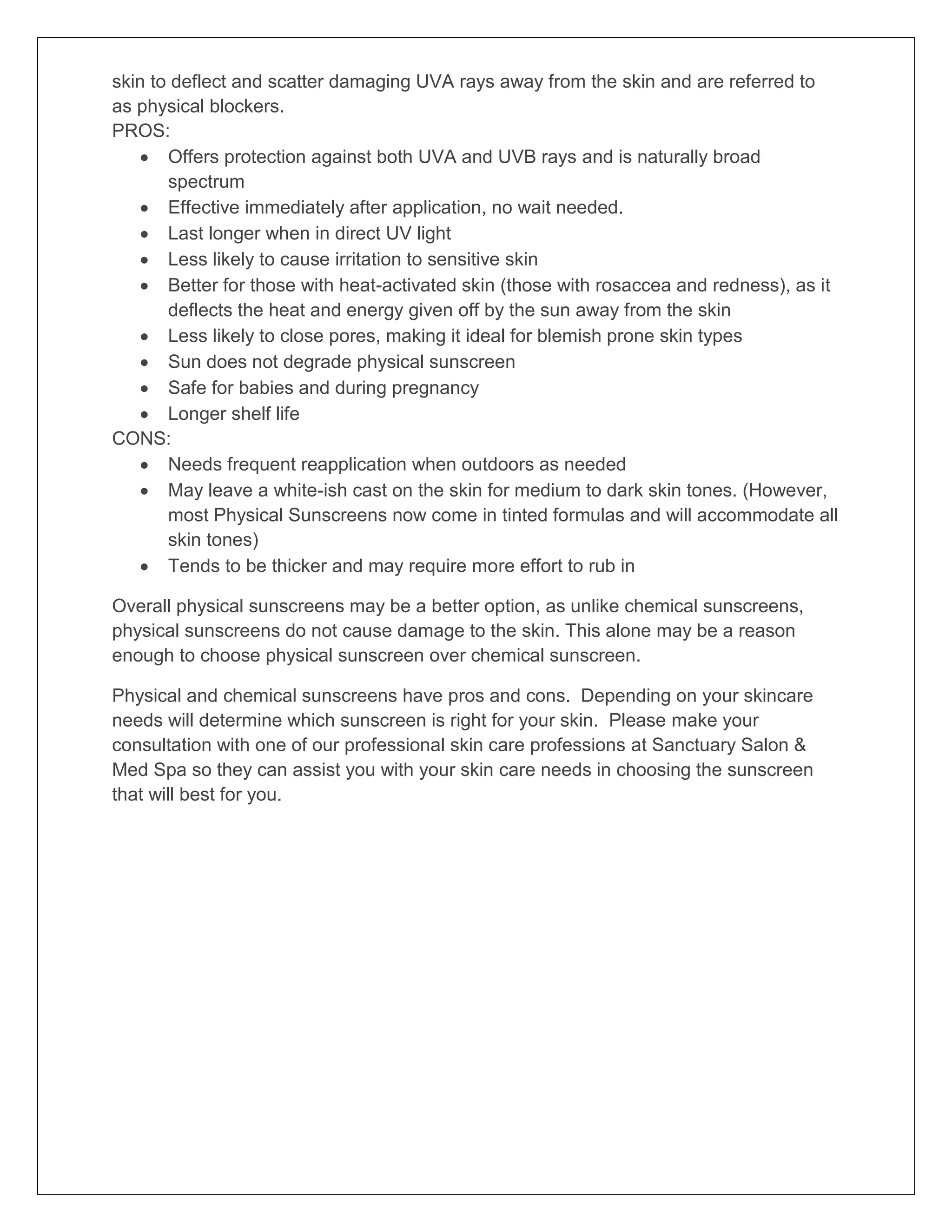 Physical vs Chemical Sunscreen | PDF