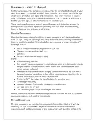 Physical vs Chemical Sunscreen | PDF