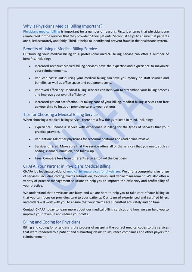 Physicians Medical Billing: A Comprehensive Guide | PDF