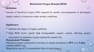 Physicochemical measurements of effluents, BOD, COD, Emergency services ...