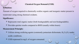 Physicochemical measurements of effluents, BOD, COD, Emergency services ...