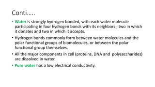 Physicochemical properties of water | PPTX