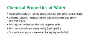 Physicochemical properties of water | PPTX