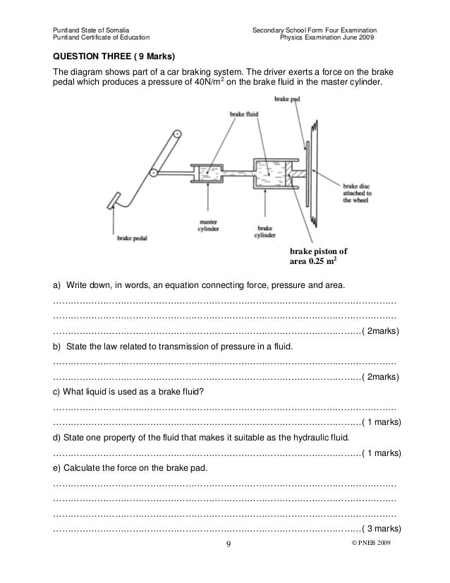 Physics 2009 Pneb Puntland National Examination Board