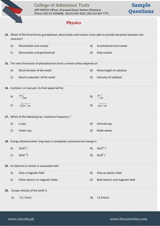 Physics Test for FMDC | PDF