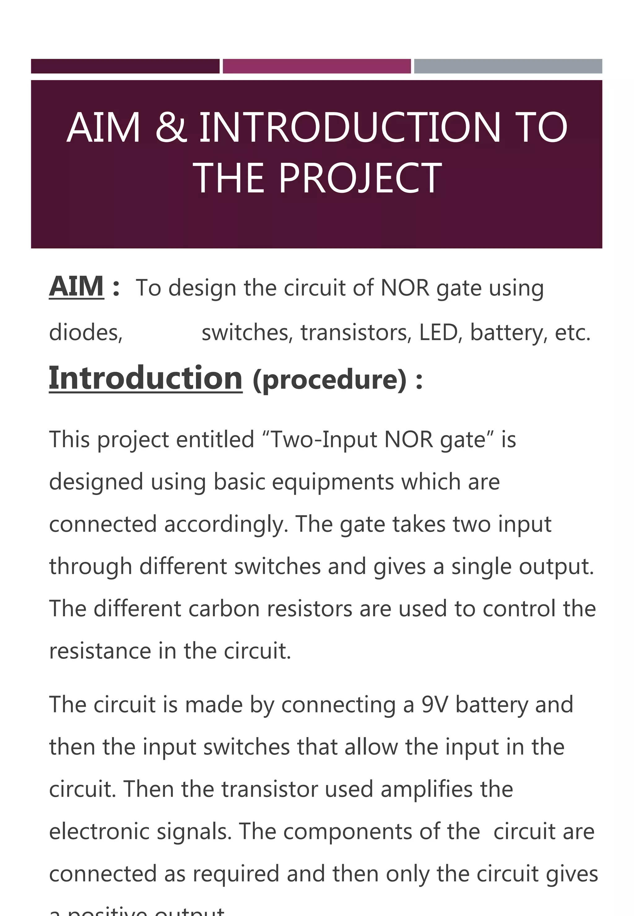 Two Input NOR gate using diode and transistors | PPTX