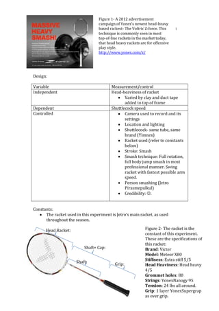 Jetro's Physics IRP- Badminton Shuttlecock Velocity | DOCX