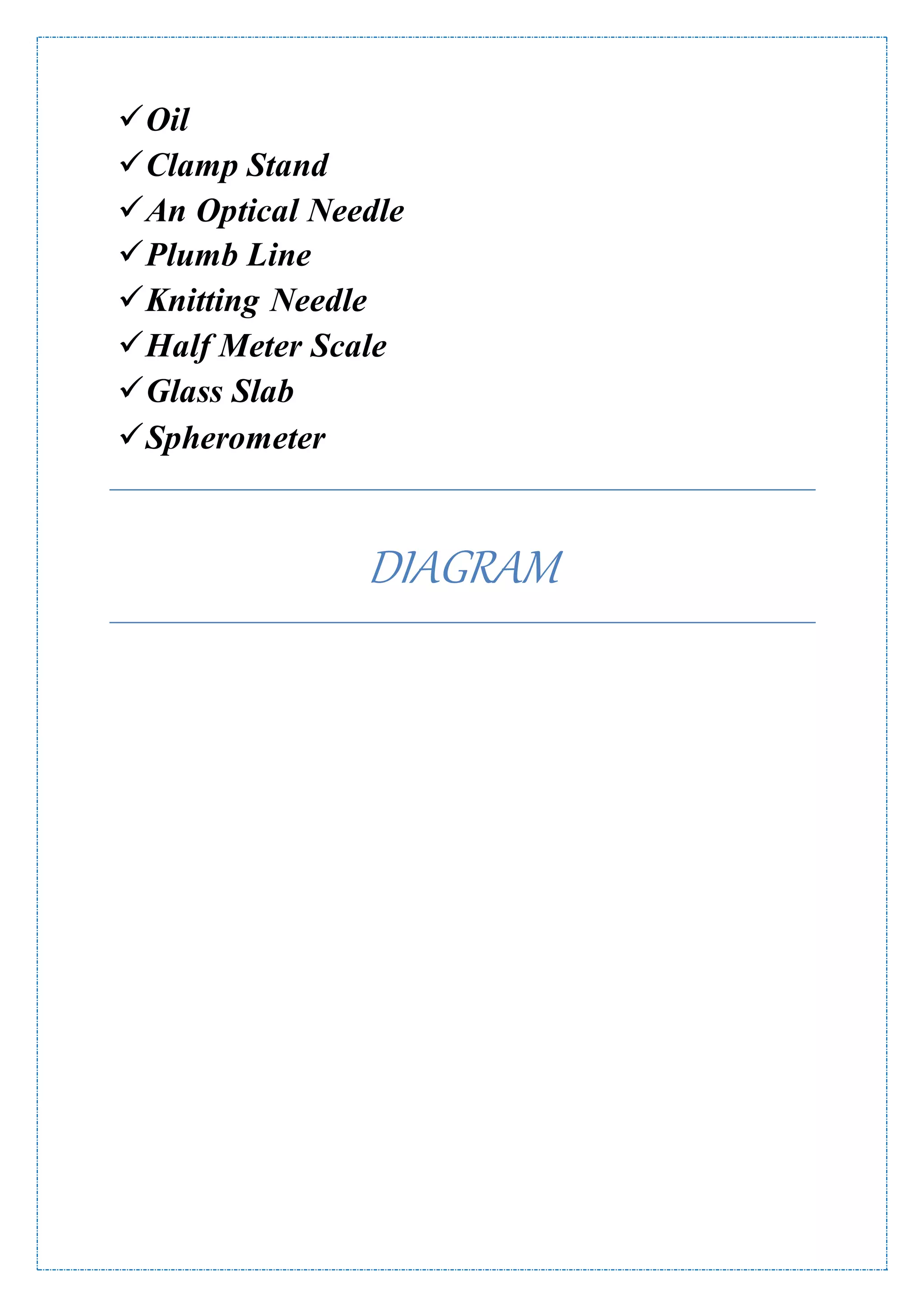 To find the refractive indexes of (a) water,(b) oil using a plane ...
