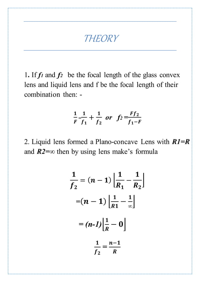 To find the refractive indexes of (a) water,(b) oil using a plane mirror, an equiconvex lens ...