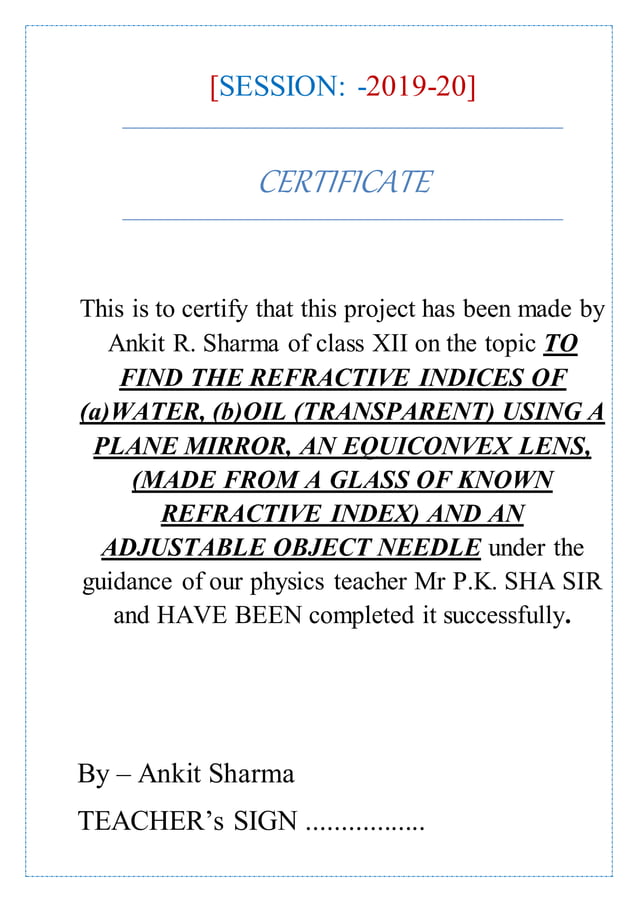 To find the refractive indexes of (a) water,(b) oil using a plane ...