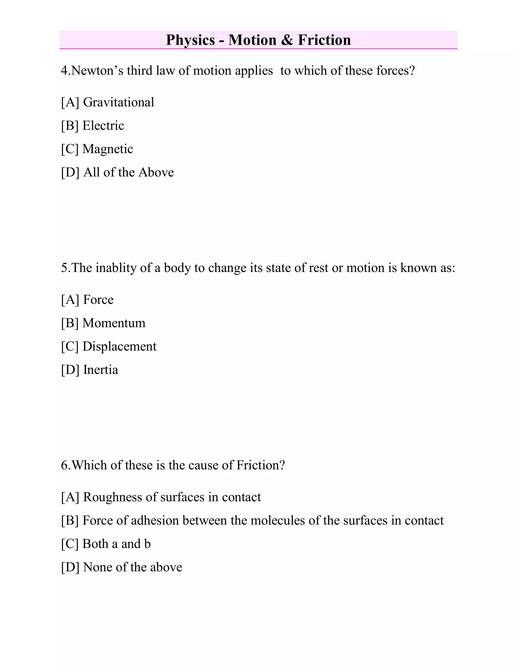 Physics :motion & friction | PDF