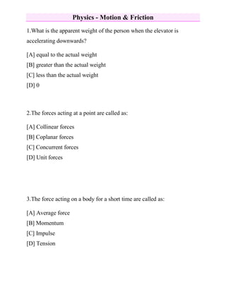 Physics :motion & friction | PDF