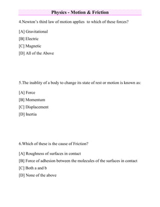 Physics :motion & friction | PDF