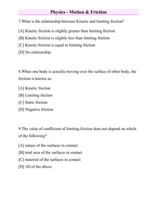 Physics :motion & friction | PDF