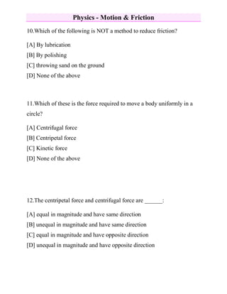 Physics :motion & friction | PDF