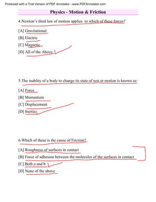 Physics :motion & friction solutions | PDF