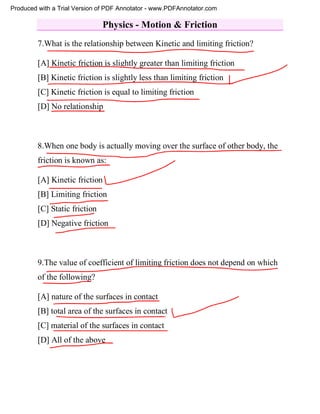 Physics :motion & friction solutions | PDF