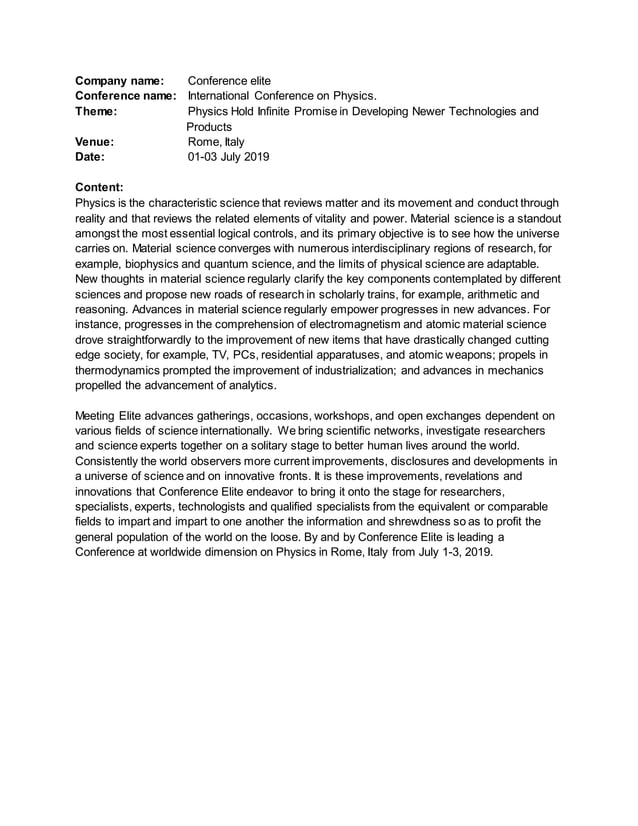 International Conference On Physics 2019 | PDF