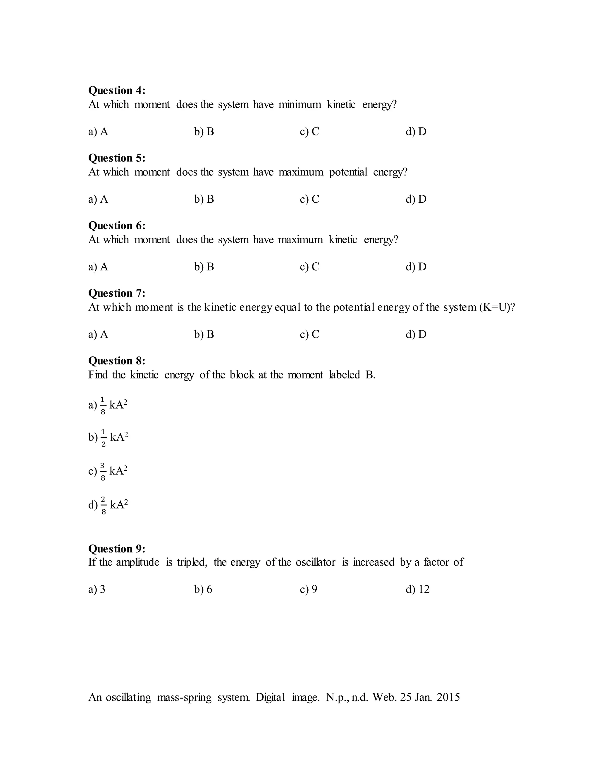 Physics 101 LO1- Energy in Simple Harmonic Motion | PDF