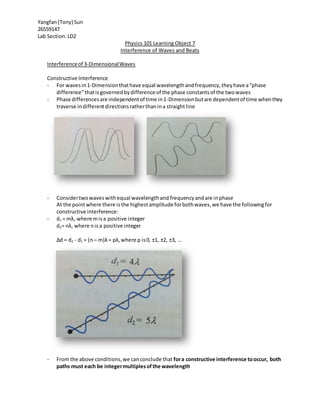 Physics 101 Learning Object #7 Interference of Waves and Beats | PDF