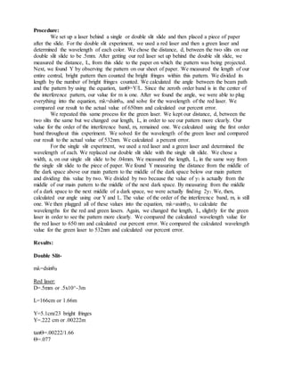 Physics 102 formal report interference | DOCX