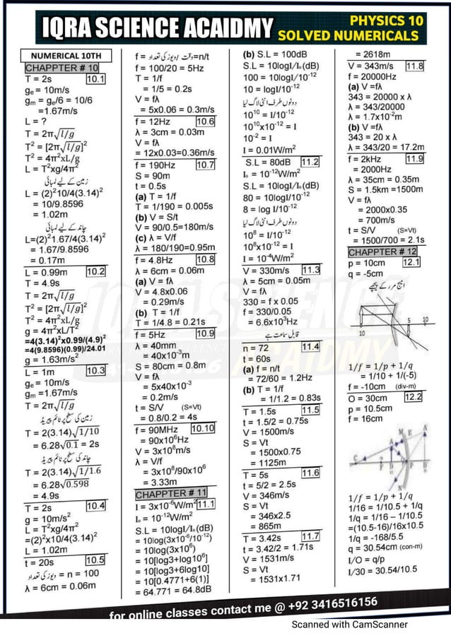 PHYSICS10 NUMERICALS.pdf | Physics | Science